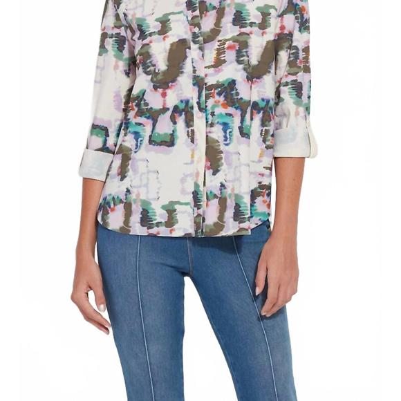 Lysse | Tops | New Lysse Roll Tab Connie Print Button Down Shirt In ...